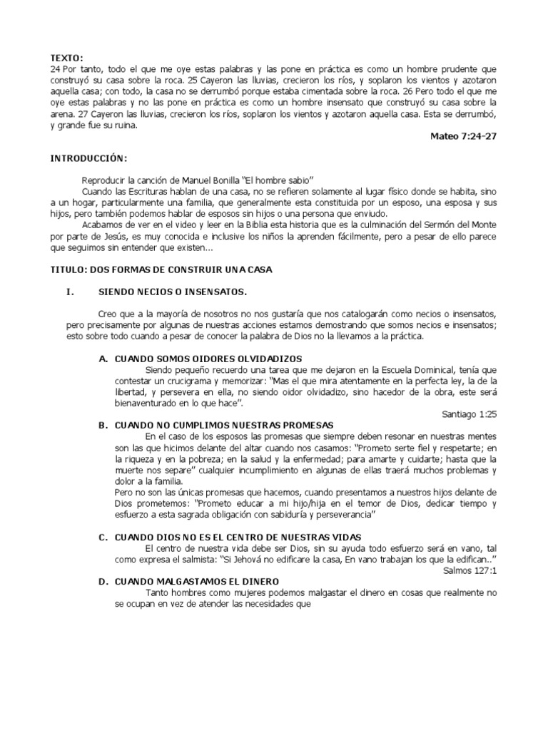 Dos Formas de Construir Una Casa | PDF | Jesús | Evangelio de Mateo
