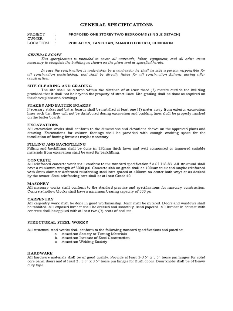 General Specification (Blank) | PDF | Masonry | Structural Steel