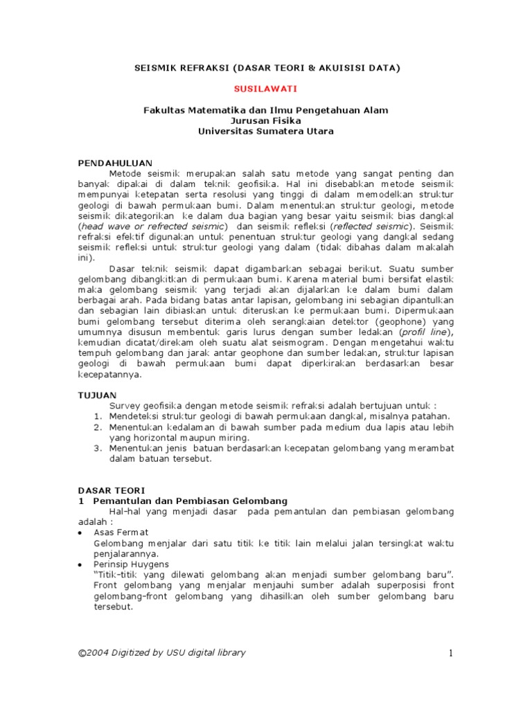 Seismik Refraksi (Dasar Teori Dan Akuisisi Data) | PDF