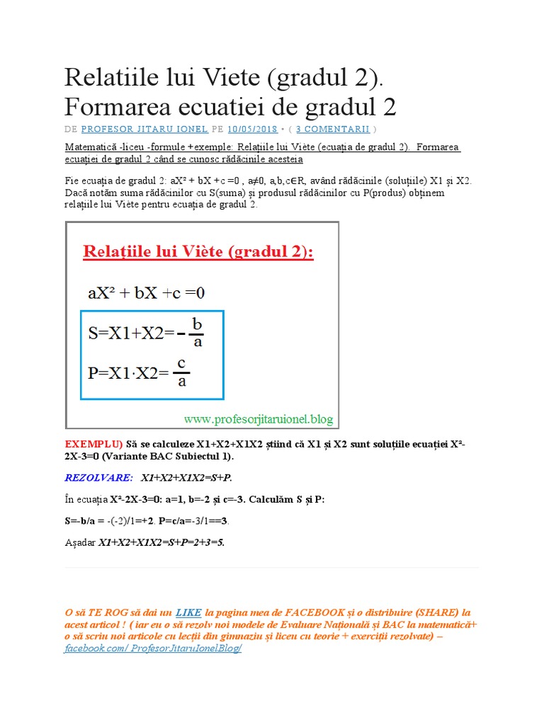 Relatiile Lui Viete | PDF