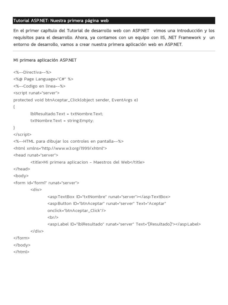 Tutoriales ASP - .NET - SQL | PDF | Páginas del servidor activo | Redes