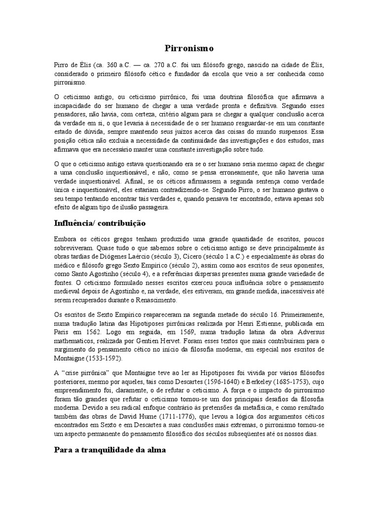 Ceticismo Pirrônico e Neopirronismo | PDF | Ciencias sociales