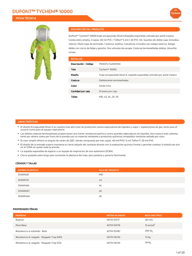 Dupont Tychem 10000 tk555t - AD | PDF | Cloro | Etanol