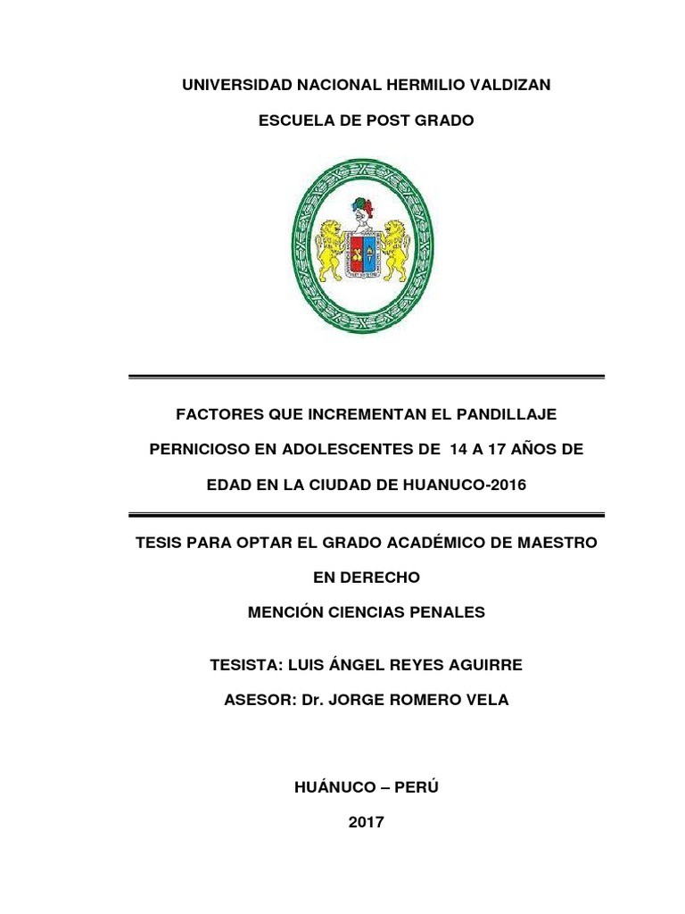 Tesis Pandillaje Pernicioso II | PDF | Derecho penal | Menor (ley)
