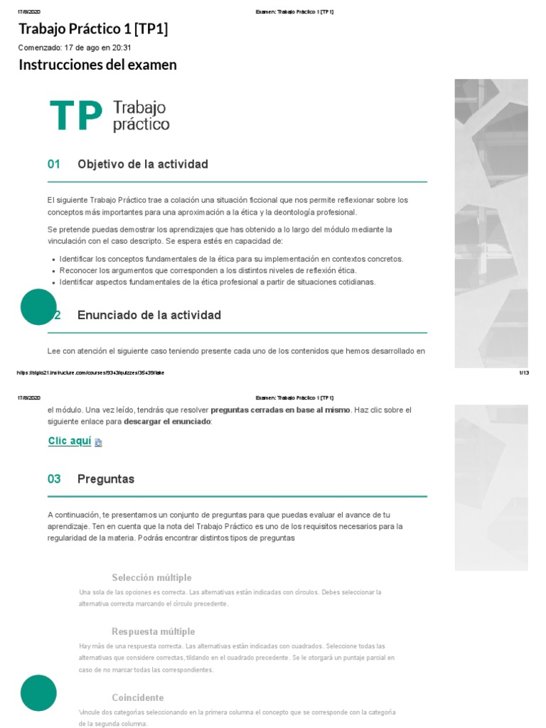 Ética y Deontología - Trabajo Práctico 1 (Tp1) - 95 - CR | PDF | Moralidad | Prueba (evaluación)