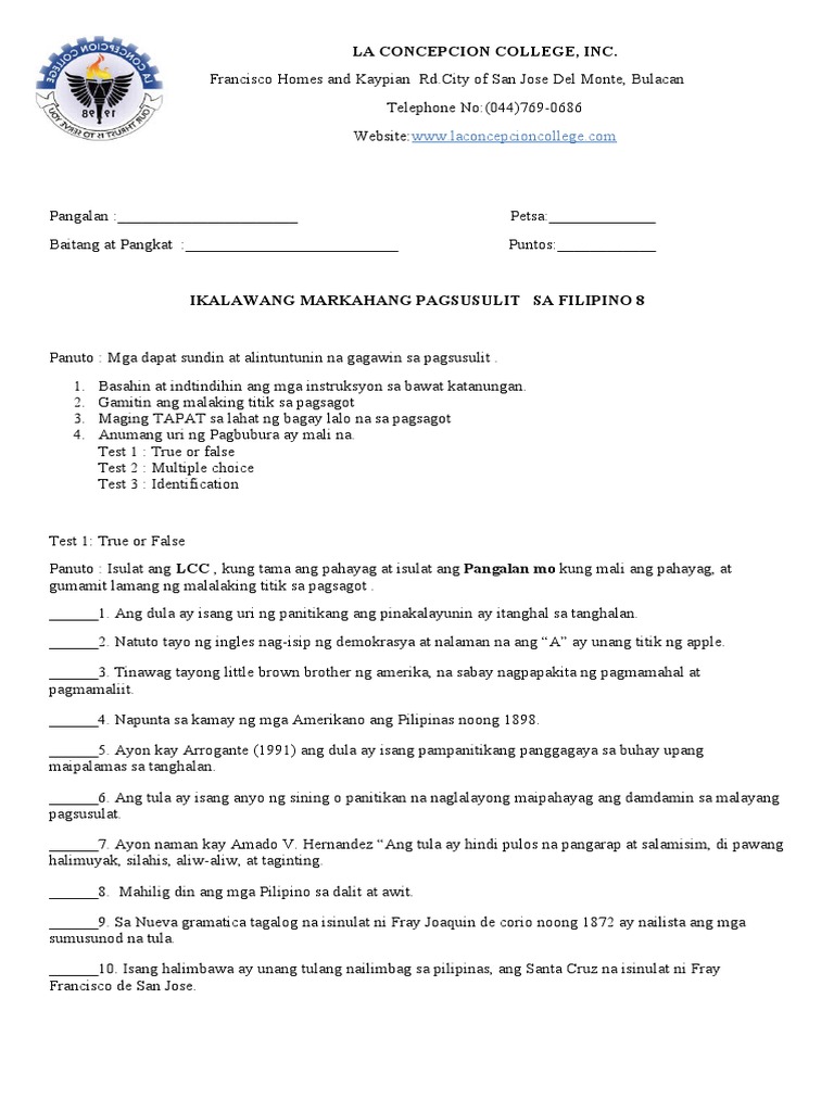 Ikalawang Markahan PAGSUSULIT SA FIL.81 | PDF