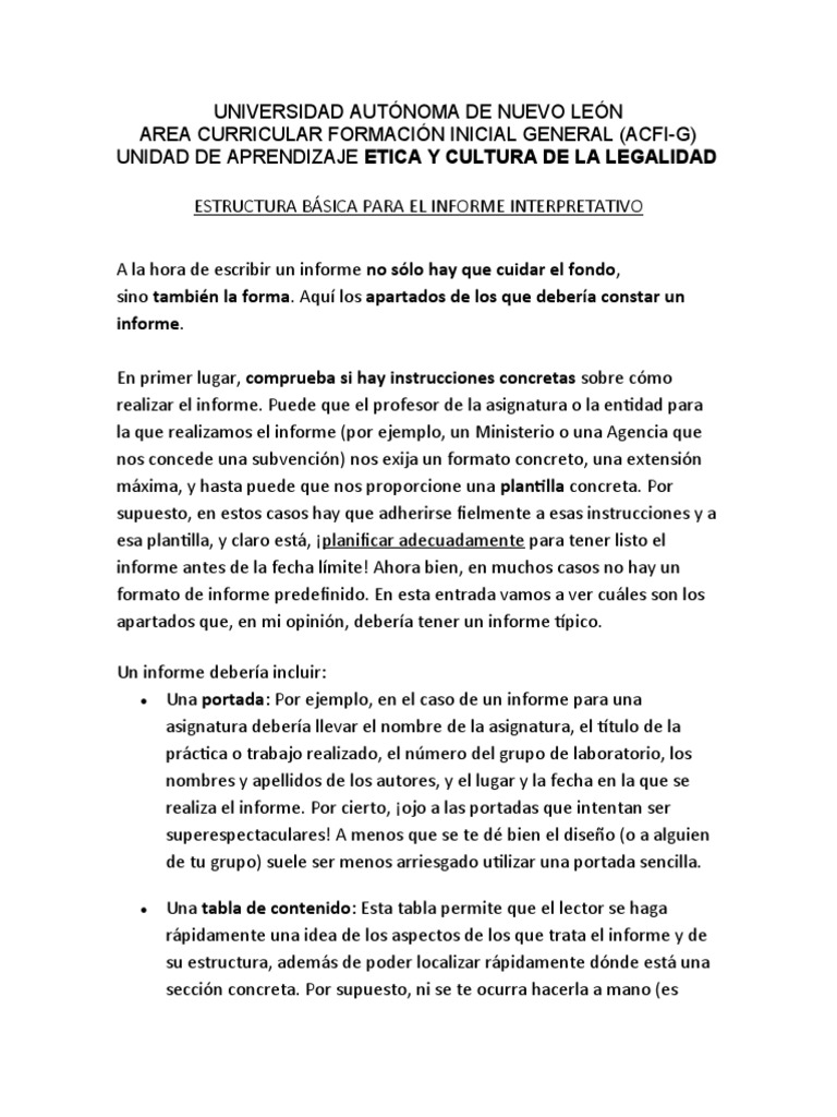 Pia Estructura Básica de Un Informe Interpretativo | PDF