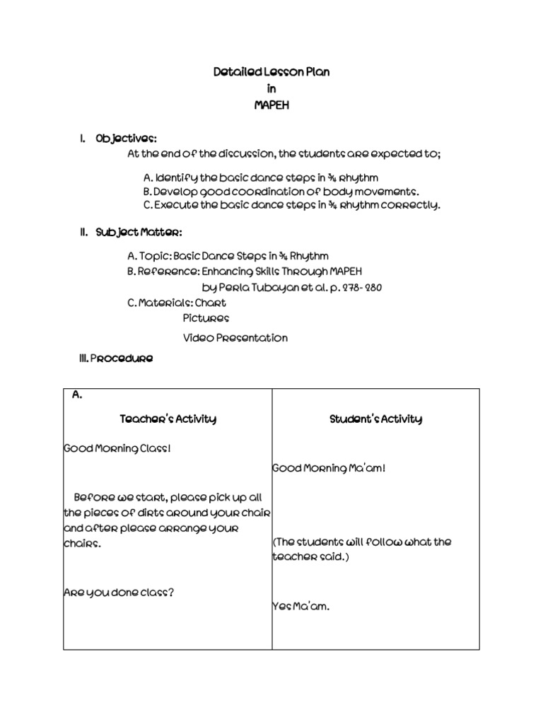 Detailed Lesson Plan in Mapeh | Download Free PDF | Dances | Lesson Plan Detailed Lesson Plan in Mapeh | Download Free PDF | Dances | Lesson Plan