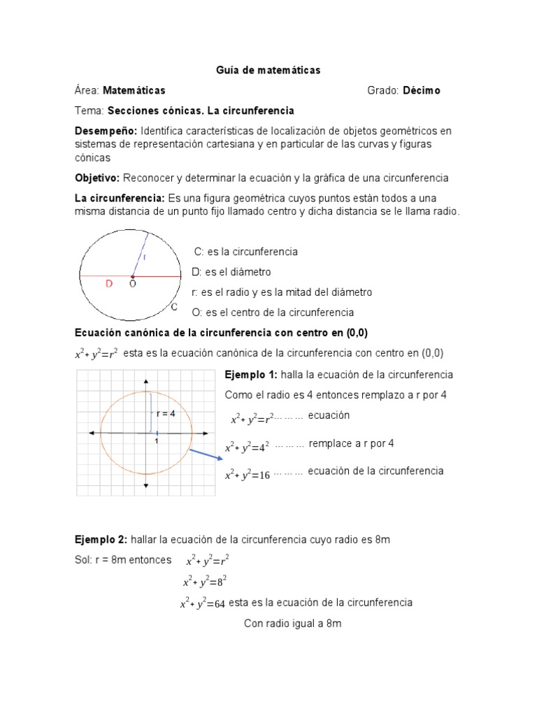 Matemáticas 10° La Circunferencia | PDF | Métodos y materiales de enseñanza