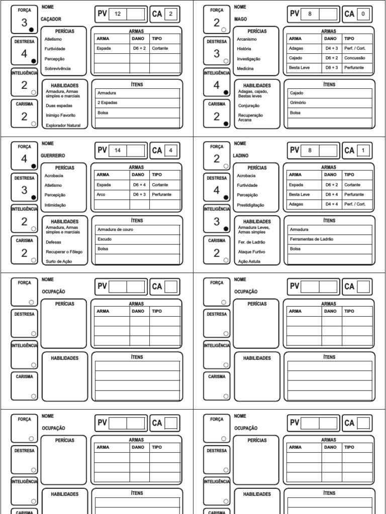 Ficha de RPG - Kids | PDF | Espada | Tecnologia militar