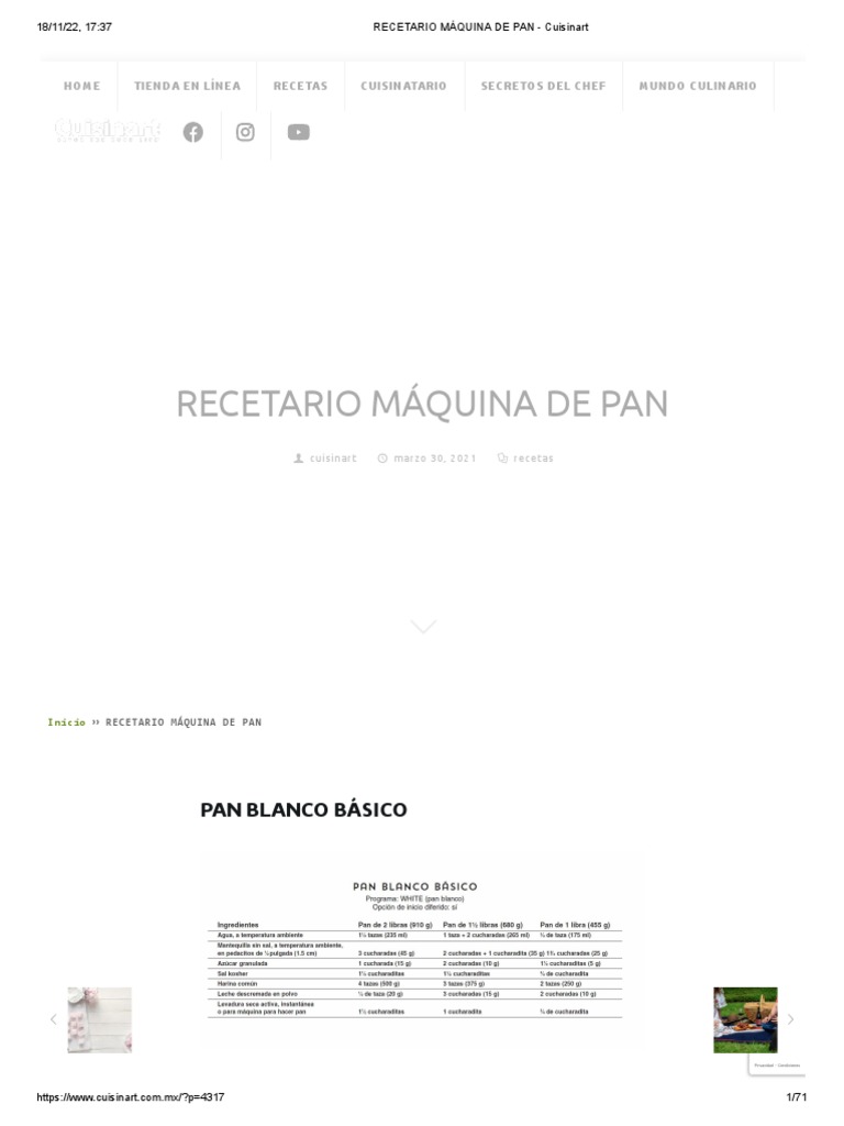 Recetario Máquina de Pan - Cuisinart | PDF