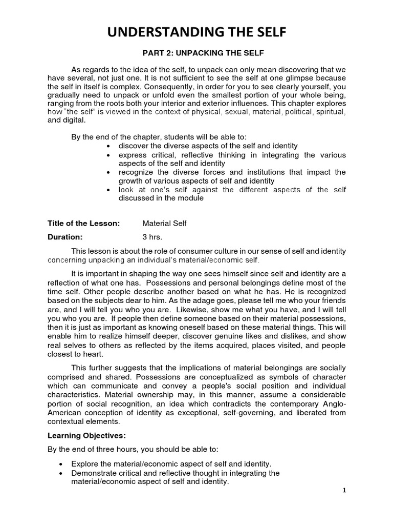 Handouts On Material Self and Spiritual Self | PDF