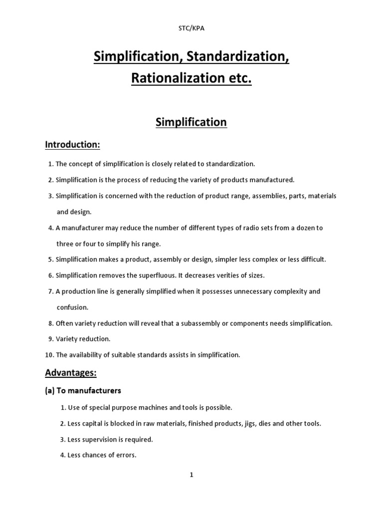 Standardization, Rationalization, Specification Etc. | PDF | Standardization | Economics