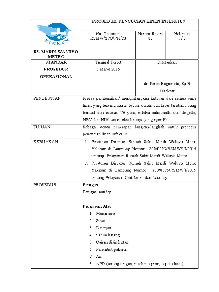 PENCUCIAN LINEN INFEKSIUS Rev | PDF | Griya & Taman | Kesehatan Holistik