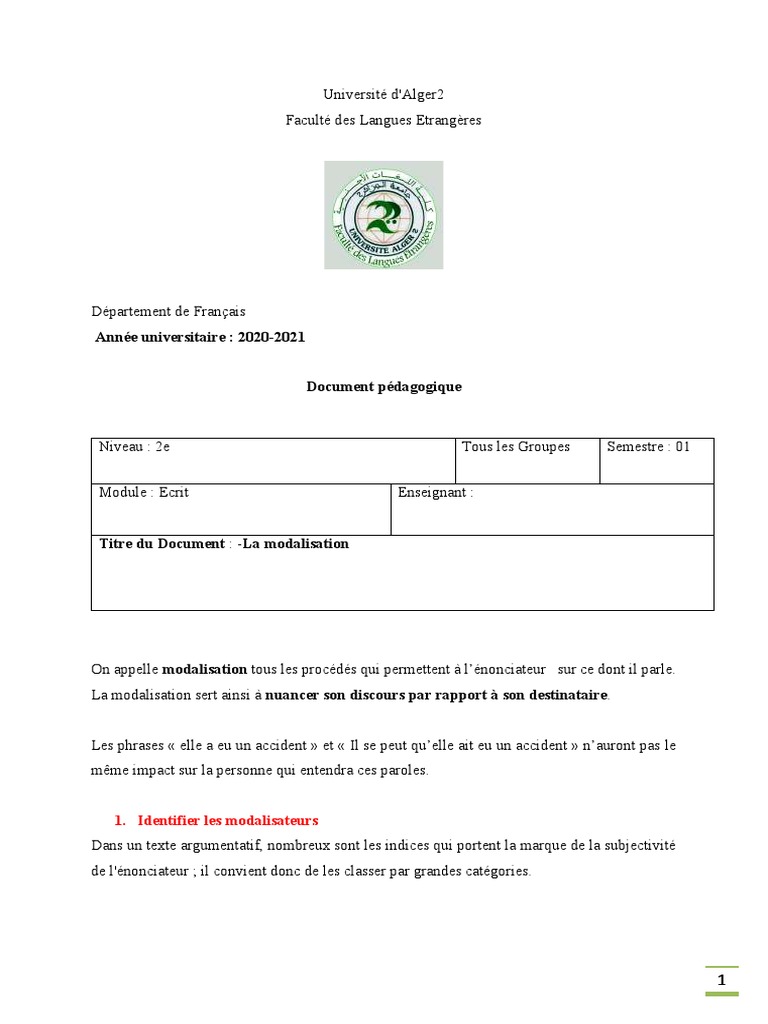 La Modalisation | PDF | Adverbe | Pronom