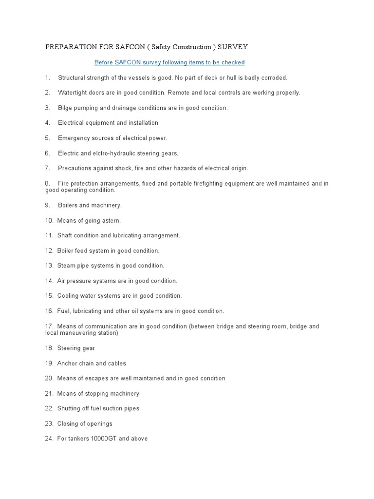SAFCON Survey Preparation Checklist | PDF