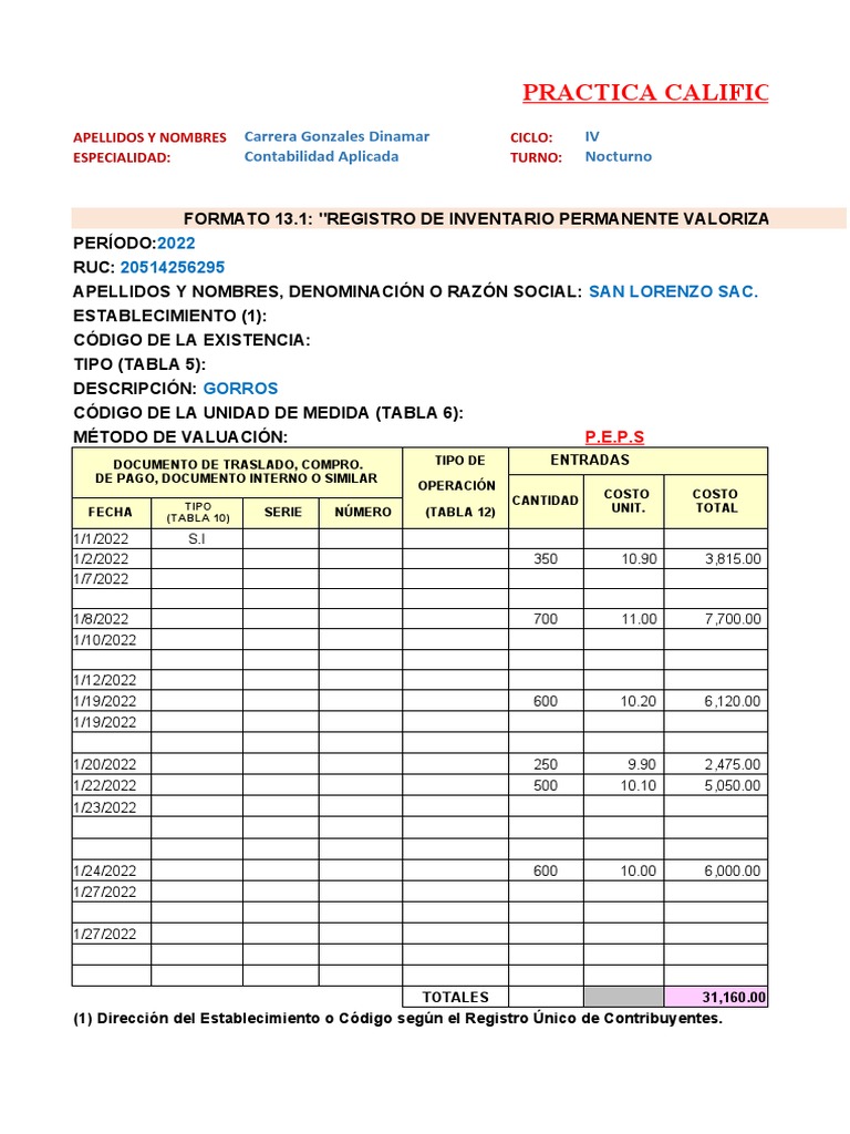 Métodos de Valuación de Inventarios PEPS y UEPS | PDF | Contabilidad ...