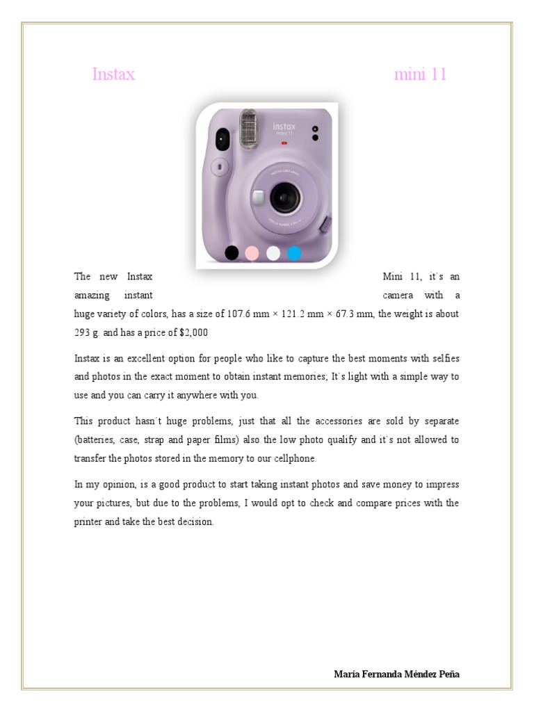 Writing Instax Mini 11 | PDF