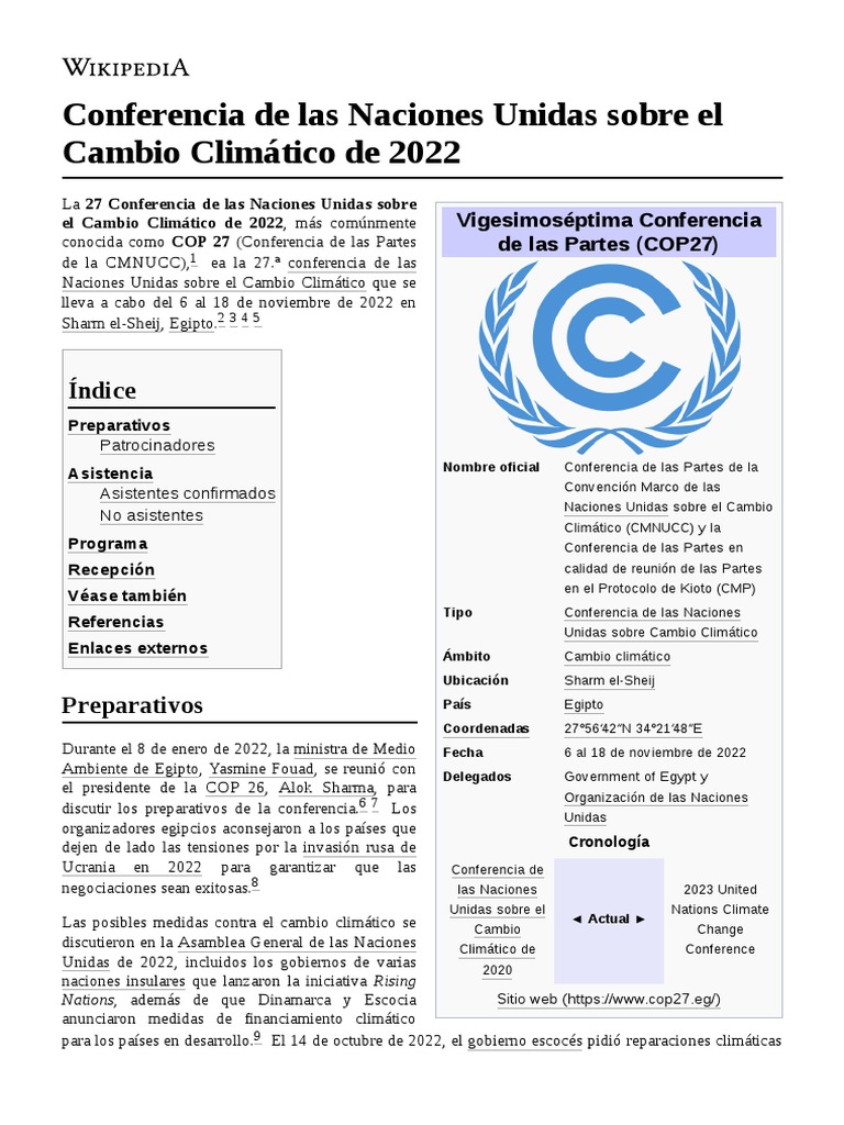 Conferencia de Las Naciones Unidas Sobre El Cambio Climático de 2022 ...