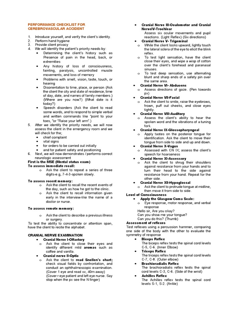 Checklist For Cva | PDF | Anatomical Terms Of Motion | Foot