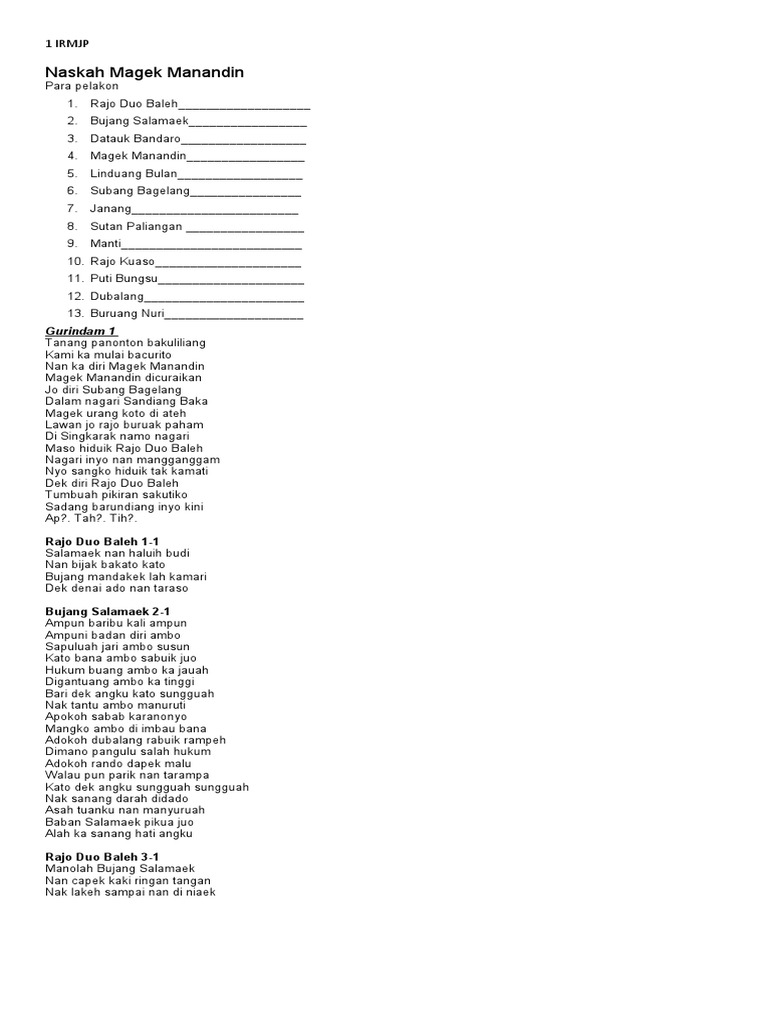Naskah Randai Magek Manandin | PDF