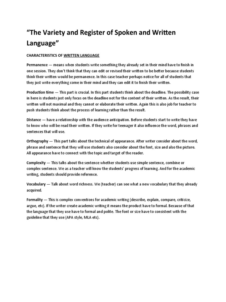 Variety-and-Register-of-Spoken-and-Written-Language | PDF | Linguistics ...