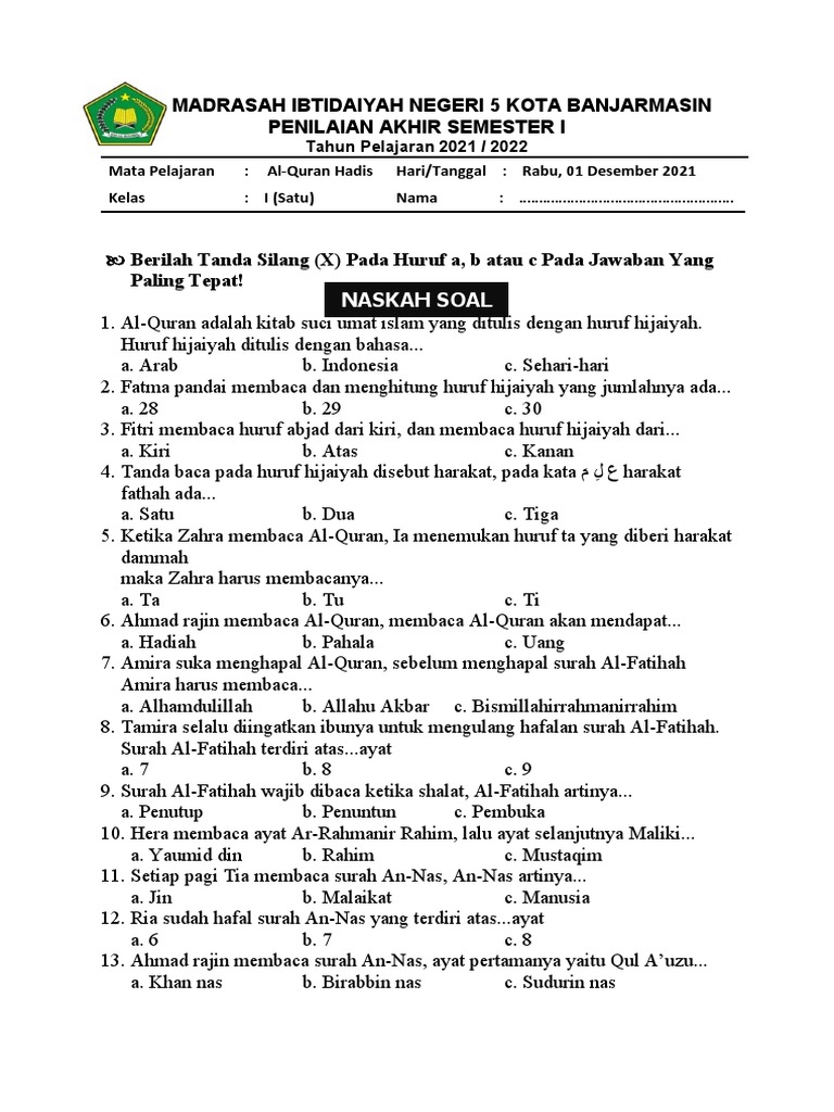 Soal QH 1 Sem 1 | PDF