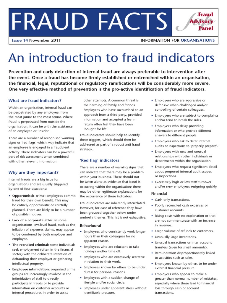 Fraud Facts 14B Fraud Indicators Nov11 | PDF | Business