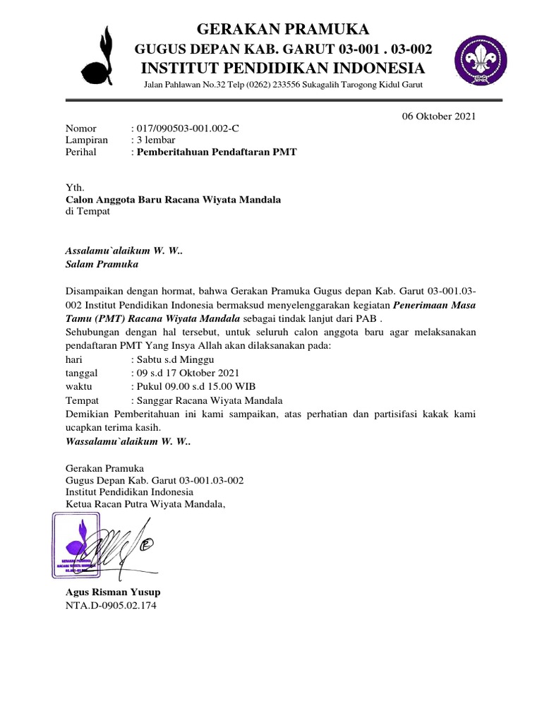 Surat Pemberitahuan Pendaftaran PMT Fiks | PDF