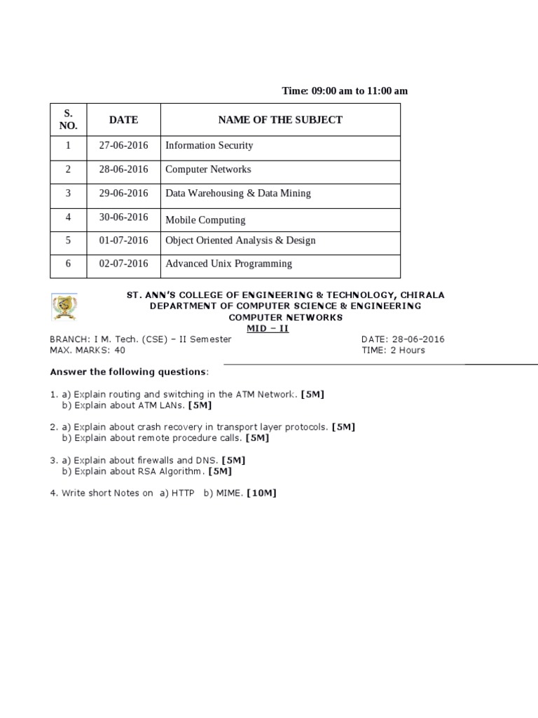 Cse Mid 2 | PDF | Computer Network | Telecommunications