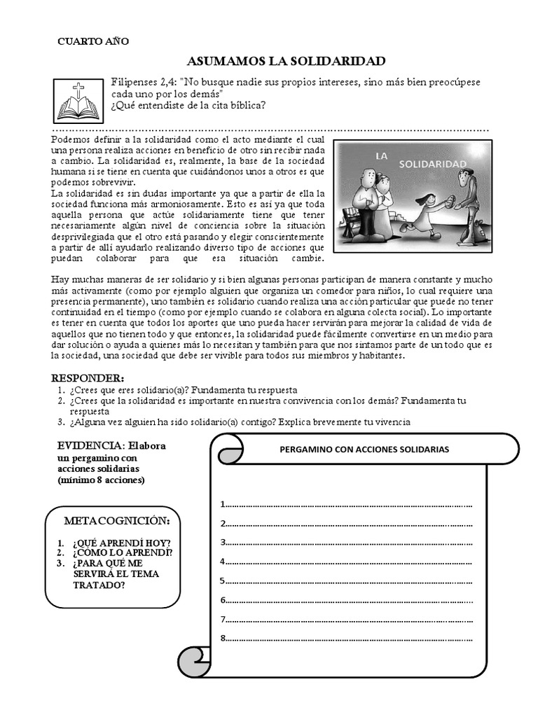 CUARTO AÑO Tema La Solidaridad | PDF | Sociedad | Solidaridad