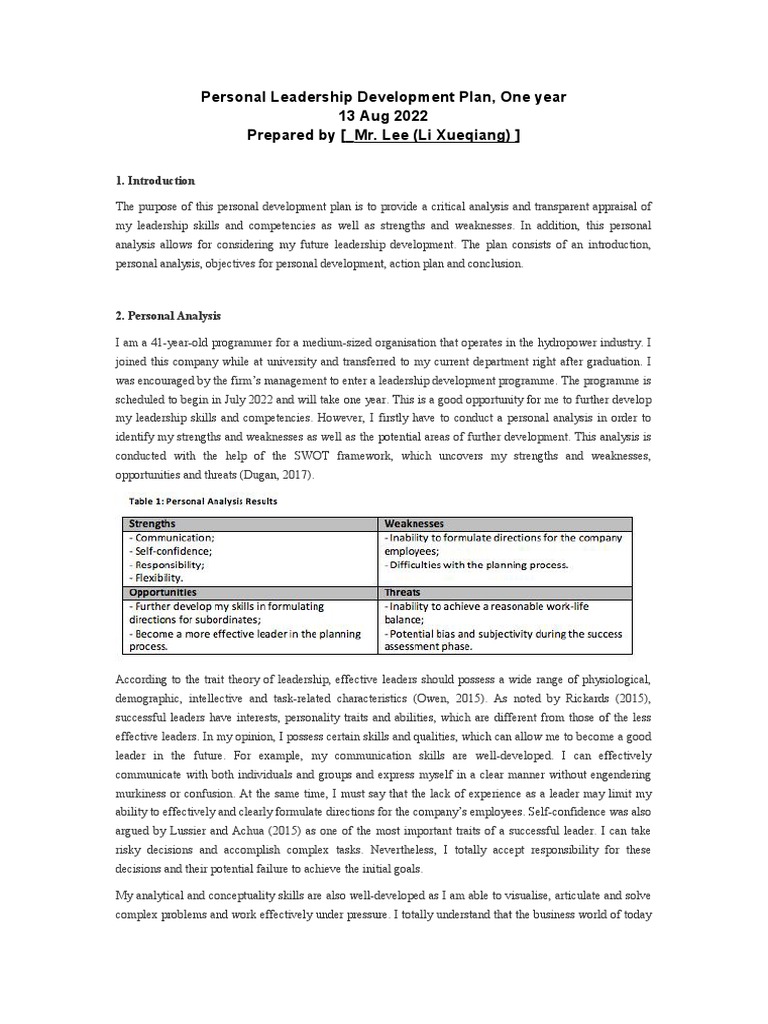 Personal Leadership Development Plan