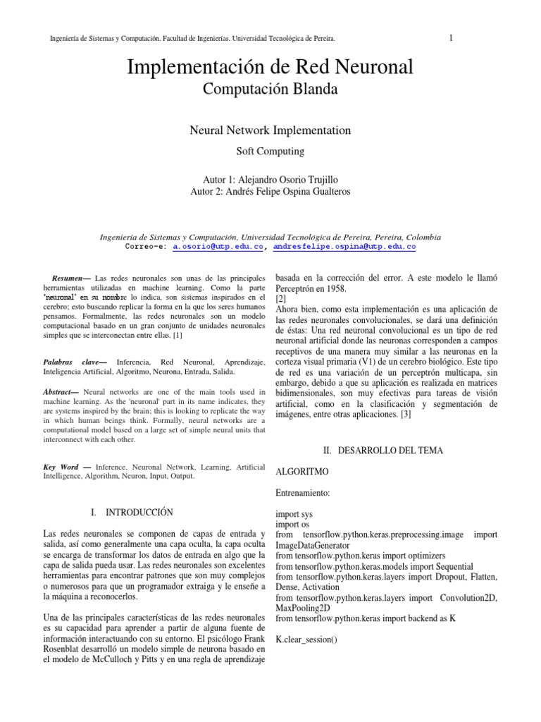 PAPER - Red Neuronal Python | PDF | Red neuronal artificial | Inteligencia artificial