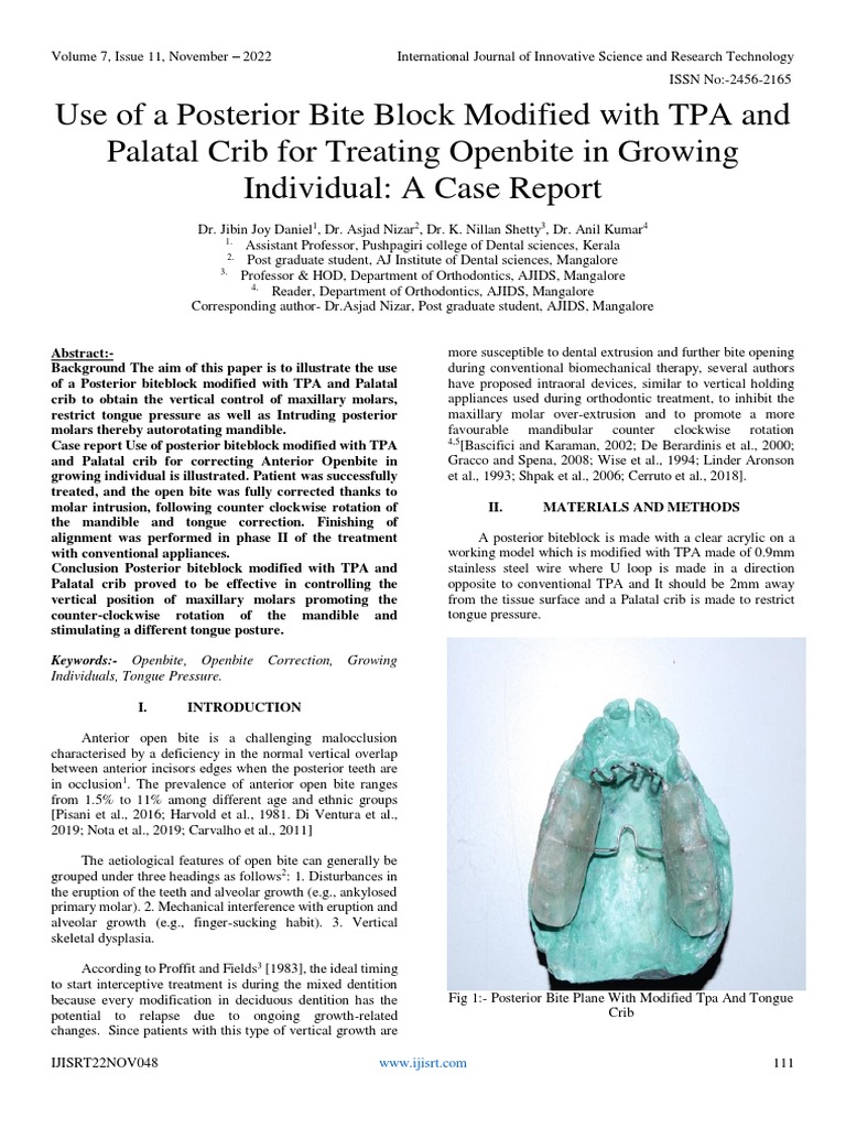 Posterior Bite Block for Openbite Correction | PDF | Dentistry Branches ...