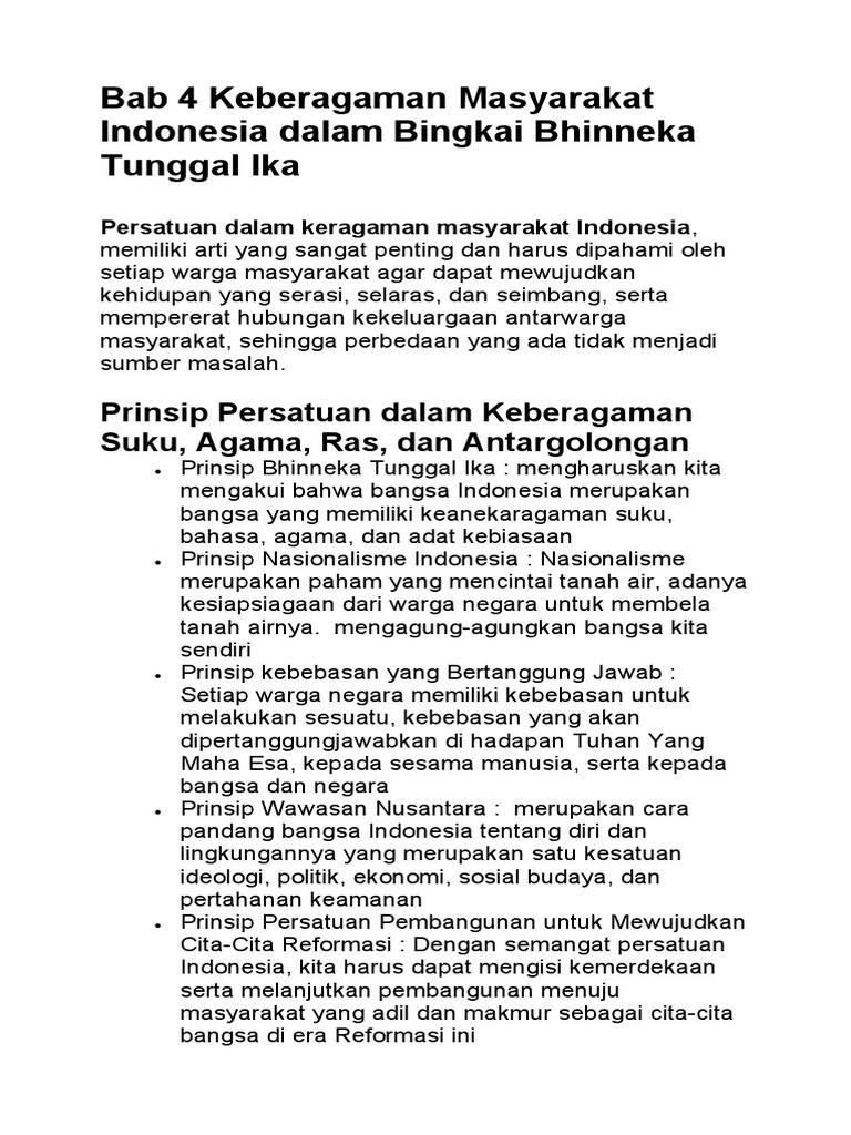 Bab 4 Keberagaman Masyarakat Indonesia Dalam Bingkai Bhinneka Tunggal Ika OKE | PDF