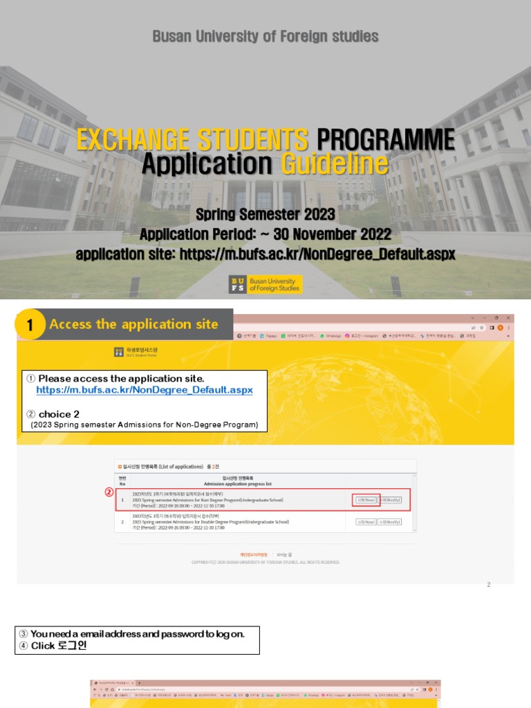 (BUFS) Exchange Students Programme Application Guideline (Spring Semester 2023) | PDF