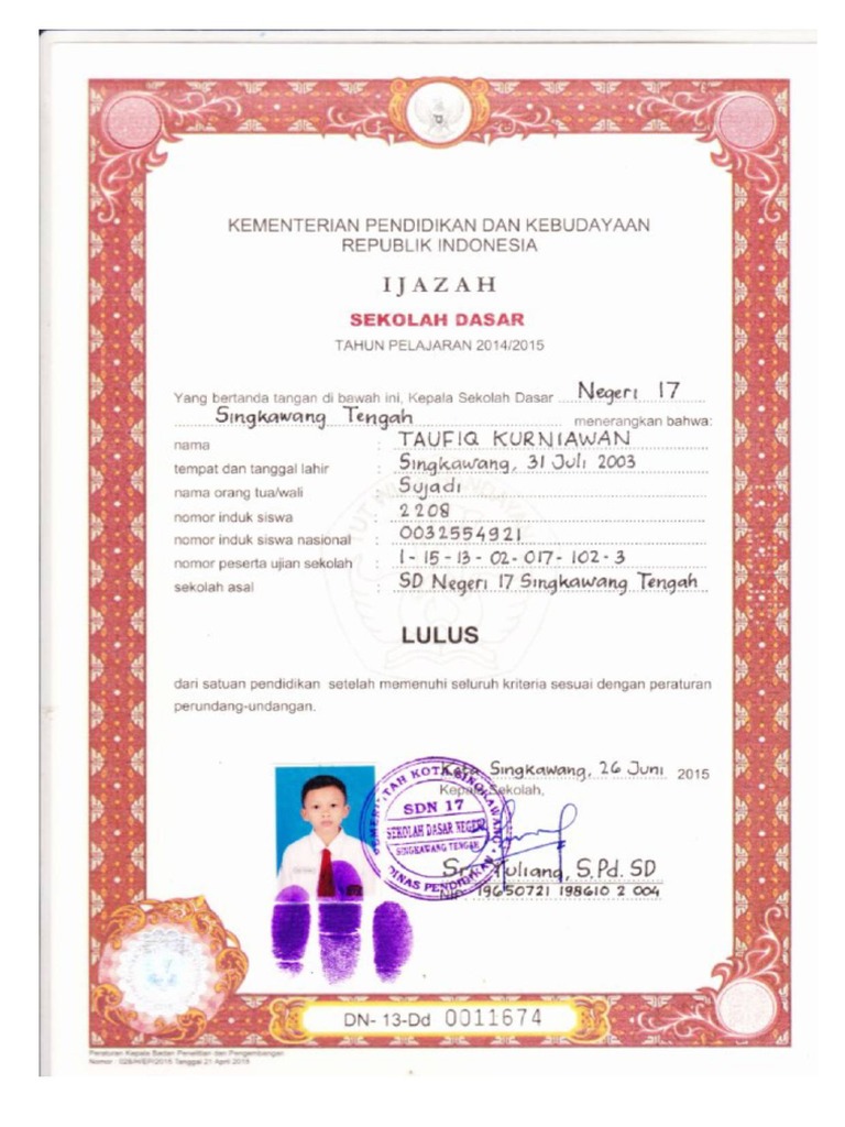 Ijazah SD Taufiq - Compressed | PDF