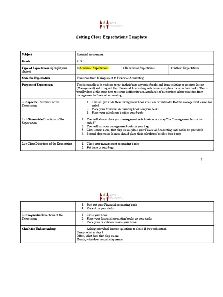 Setting Clear Expectation | PDF | Learning | Accounting