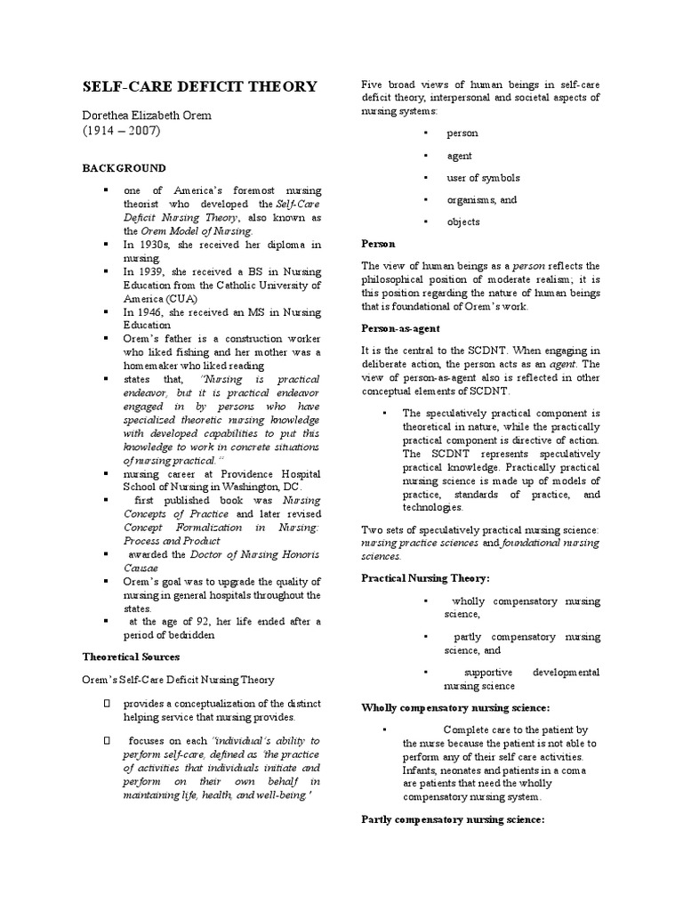 Dorothea Elizabeth Orem | PDF | Nursing | Psychology