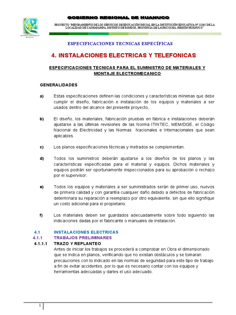 Especificaciones Tecnicas de Inst. Electricas | PDF | Enchufes y tomas de corriente alterna | Cobre