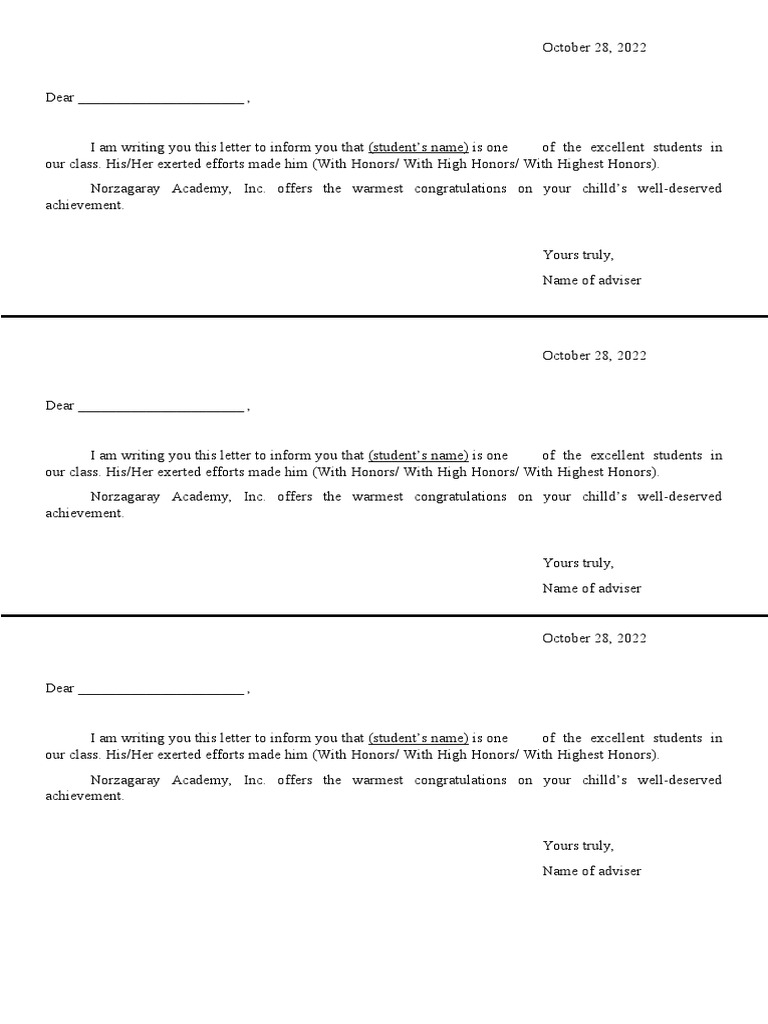 Letter For Students Achievement | PDF