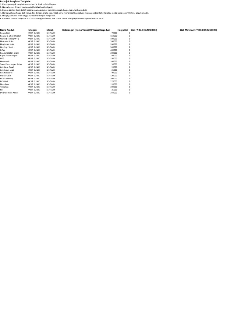 Template Produk Kasir | PDF