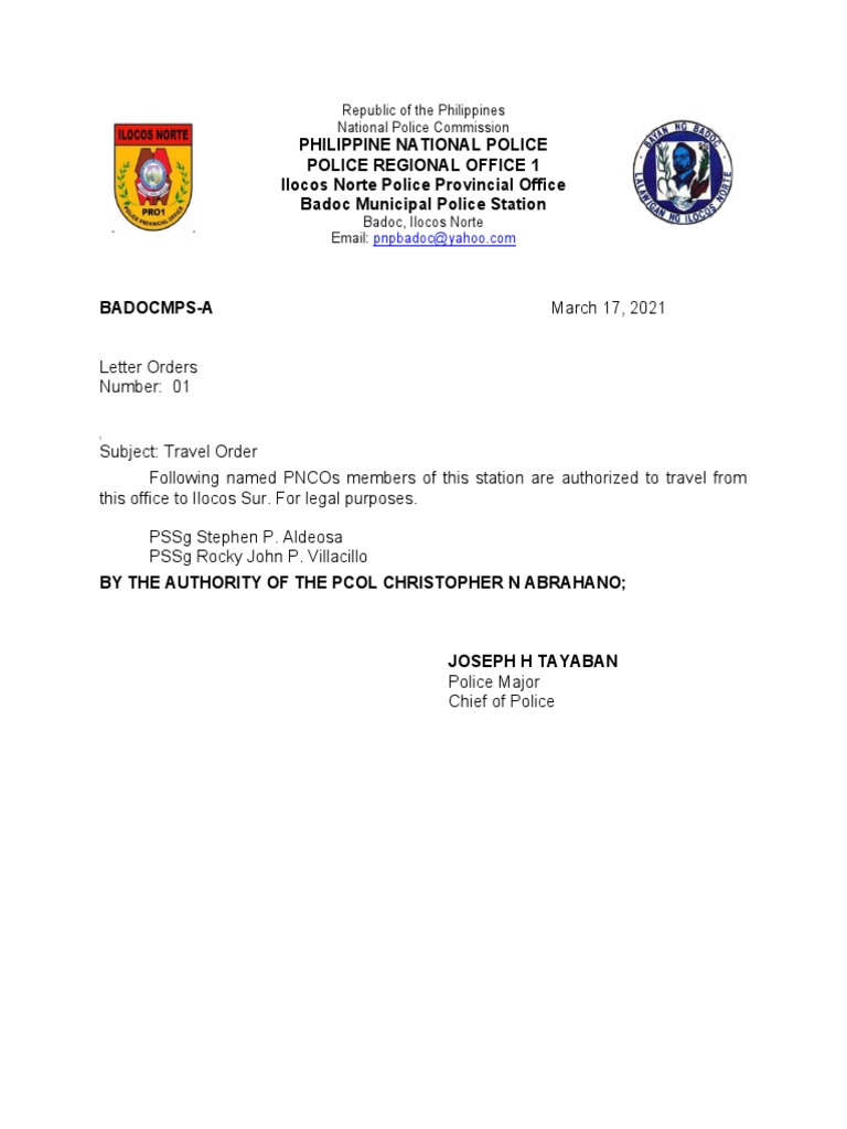 Travel Order March 5, 2021 | PDF