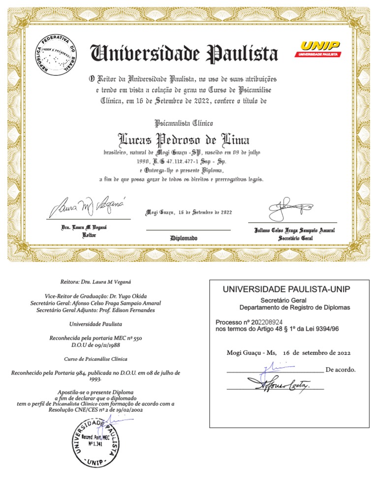 Diploma Unip - Lucas | PDF | Estágios educacionais | Academia