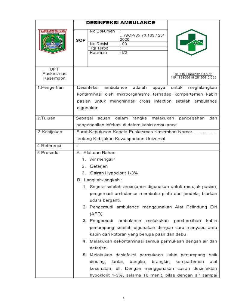 Sop Desinfektsi Ambulance | PDF