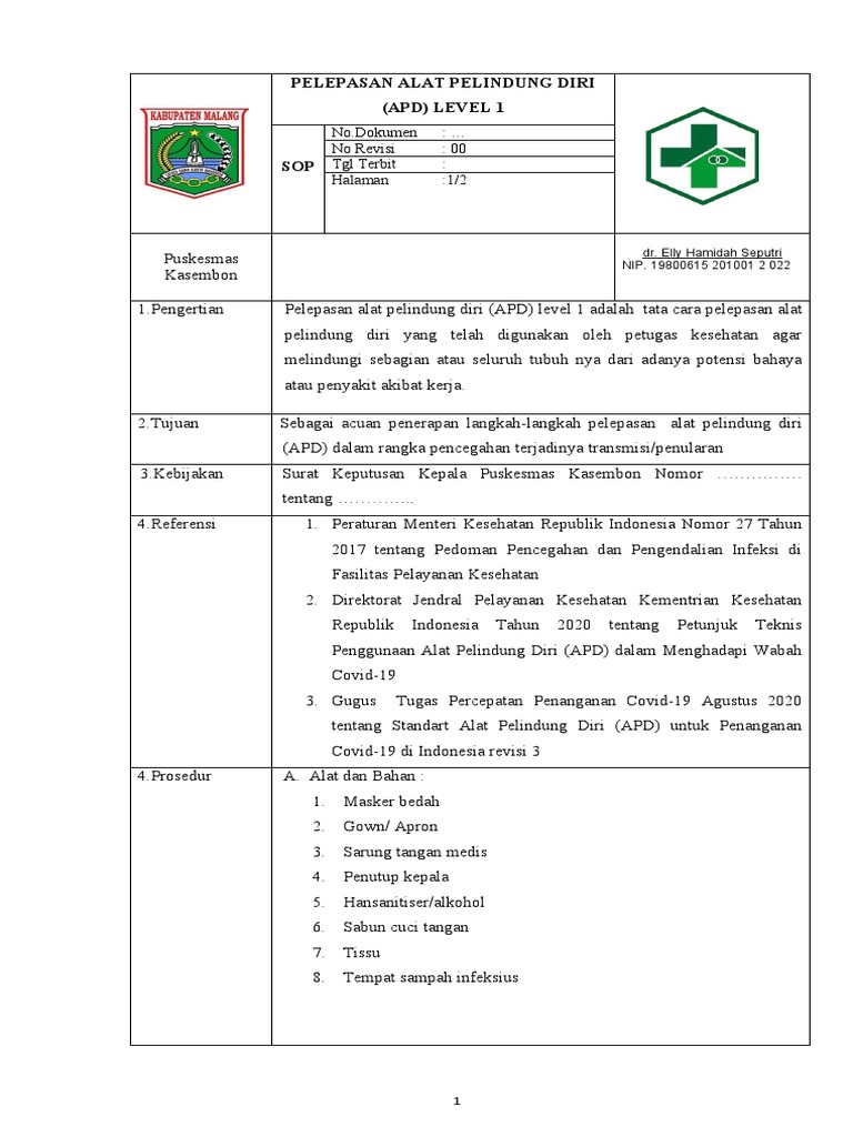 Sop Pelepasan Apd Level 1 | PDF | Sains & Matematika