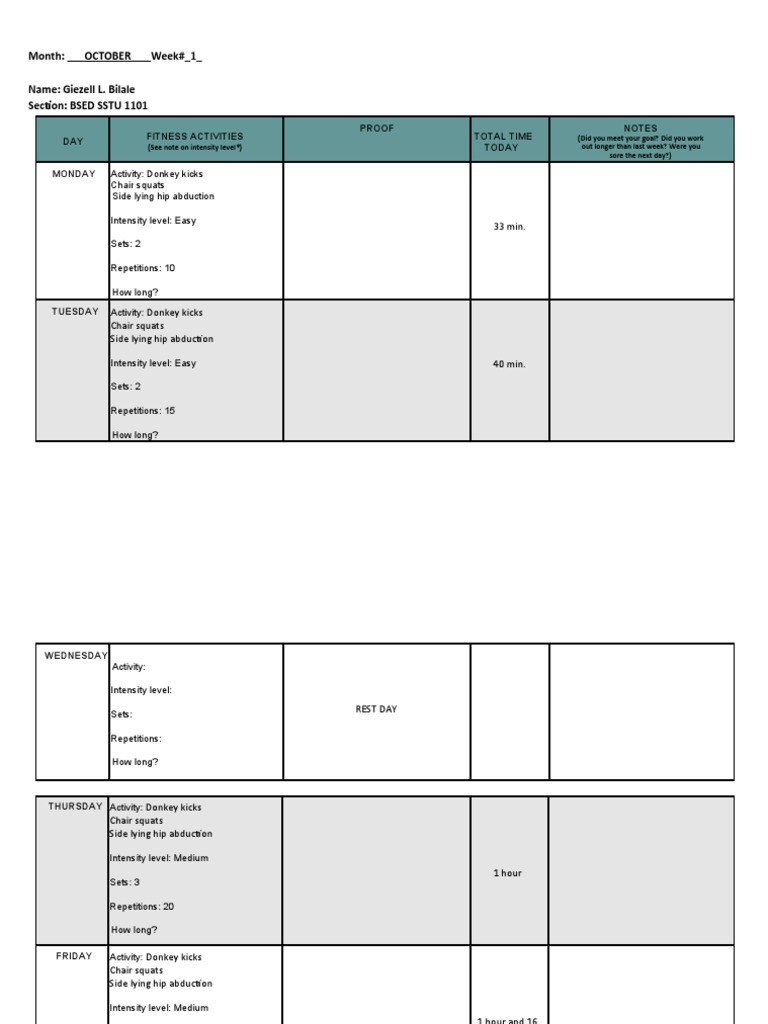 Fitness Log Template | Download Free PDF | Physical Fitness | Physical ...