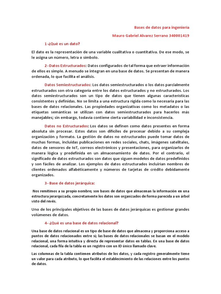 Bases de Datos en Ingeniería | PDF | Bases de datos | Base de datos ...