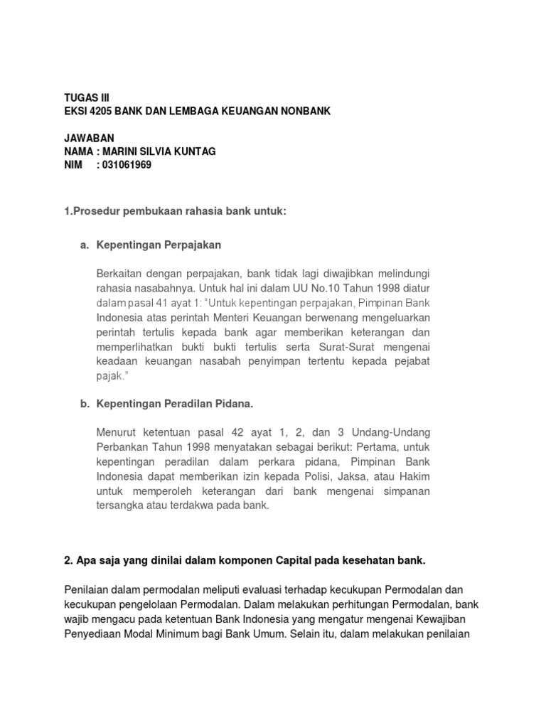 Tugas 3 Bank Dan Lembaga Keuangan Non Bank | PDF | Pengelolaan Keuangan & Uang