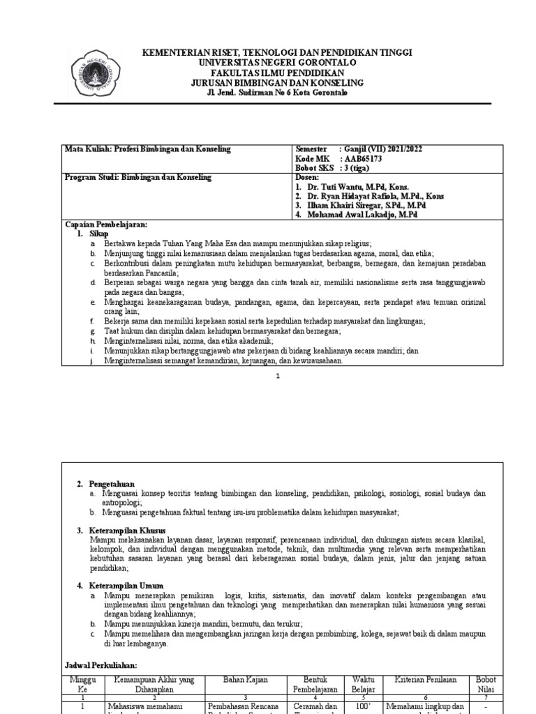 Rps MK Profesi BK 2022 | PDF | Karier & Perkembangan | Pengembangan Diri